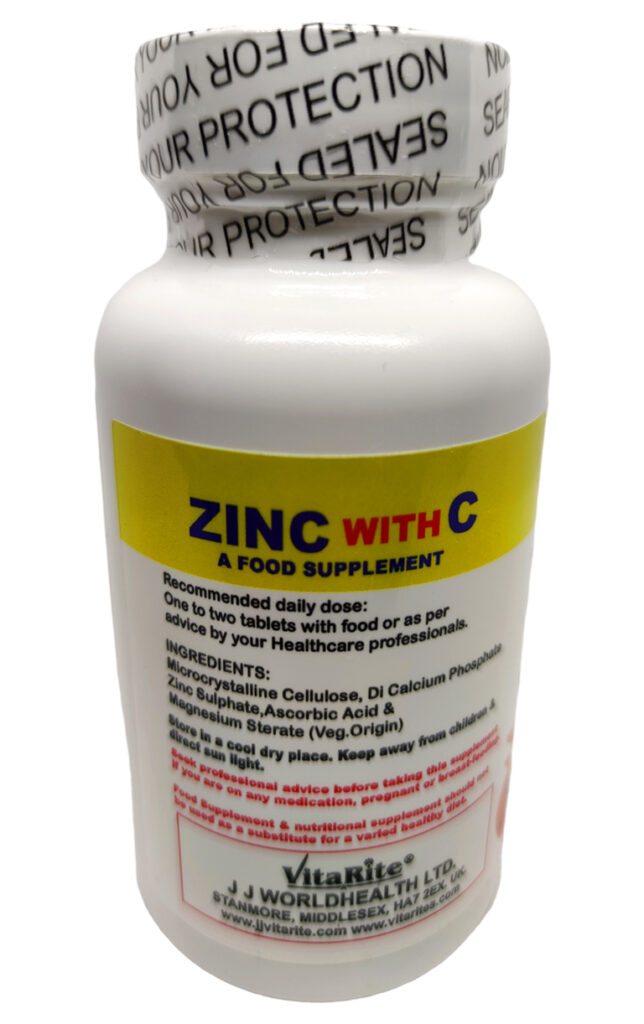 ZINC 20MG WITH VITAMIN C 100MG. 60 TABLETS - VitaRite Vitamins Health ...